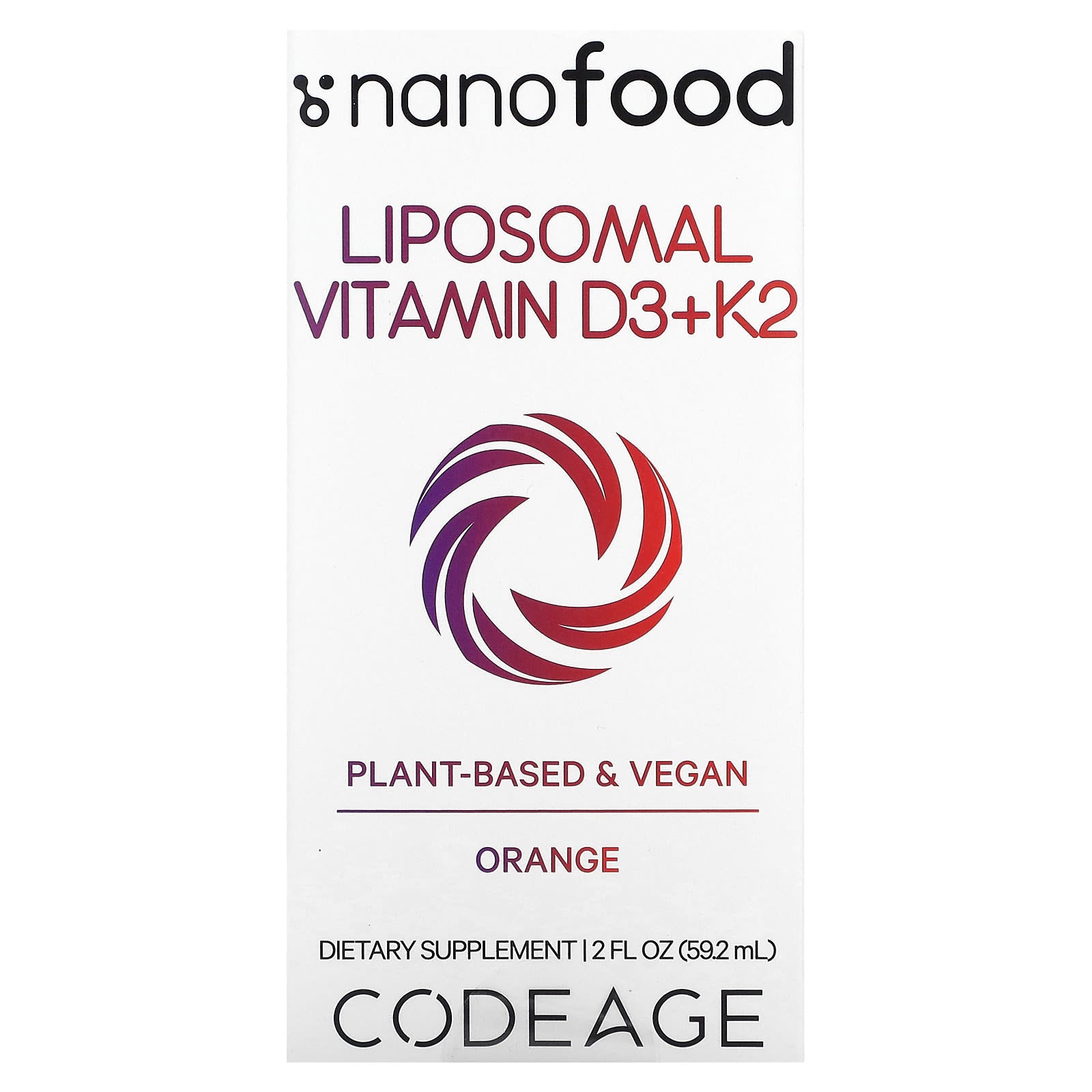 Codeage, Liposomal Vitamin D3+K2, Orange, 2 fl oz (59.2 ml) | HiLife Vitamins