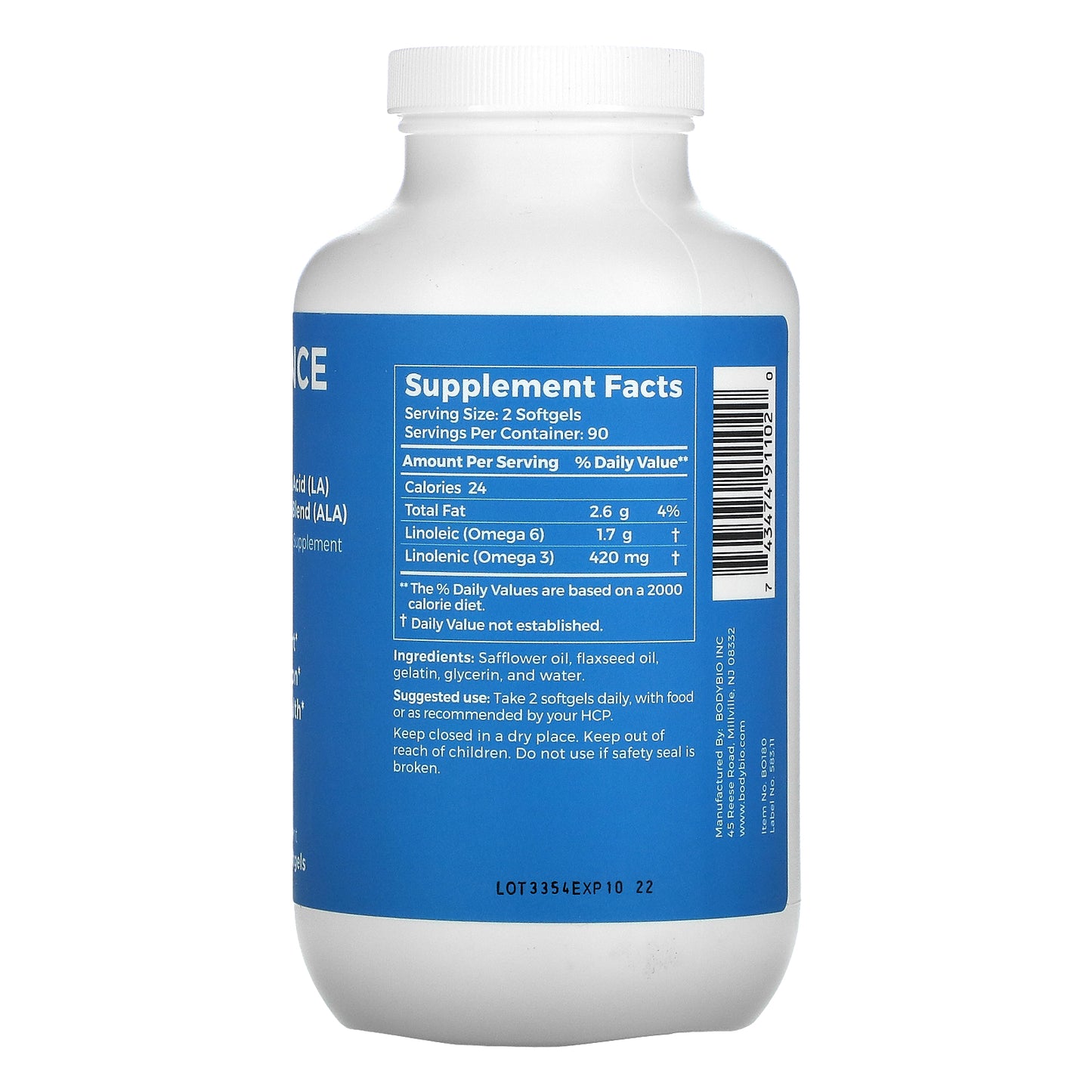 BodyBio, Balance Oil Omega 3 and Omega 6 Essential Fatty Acids, 180 Non ...