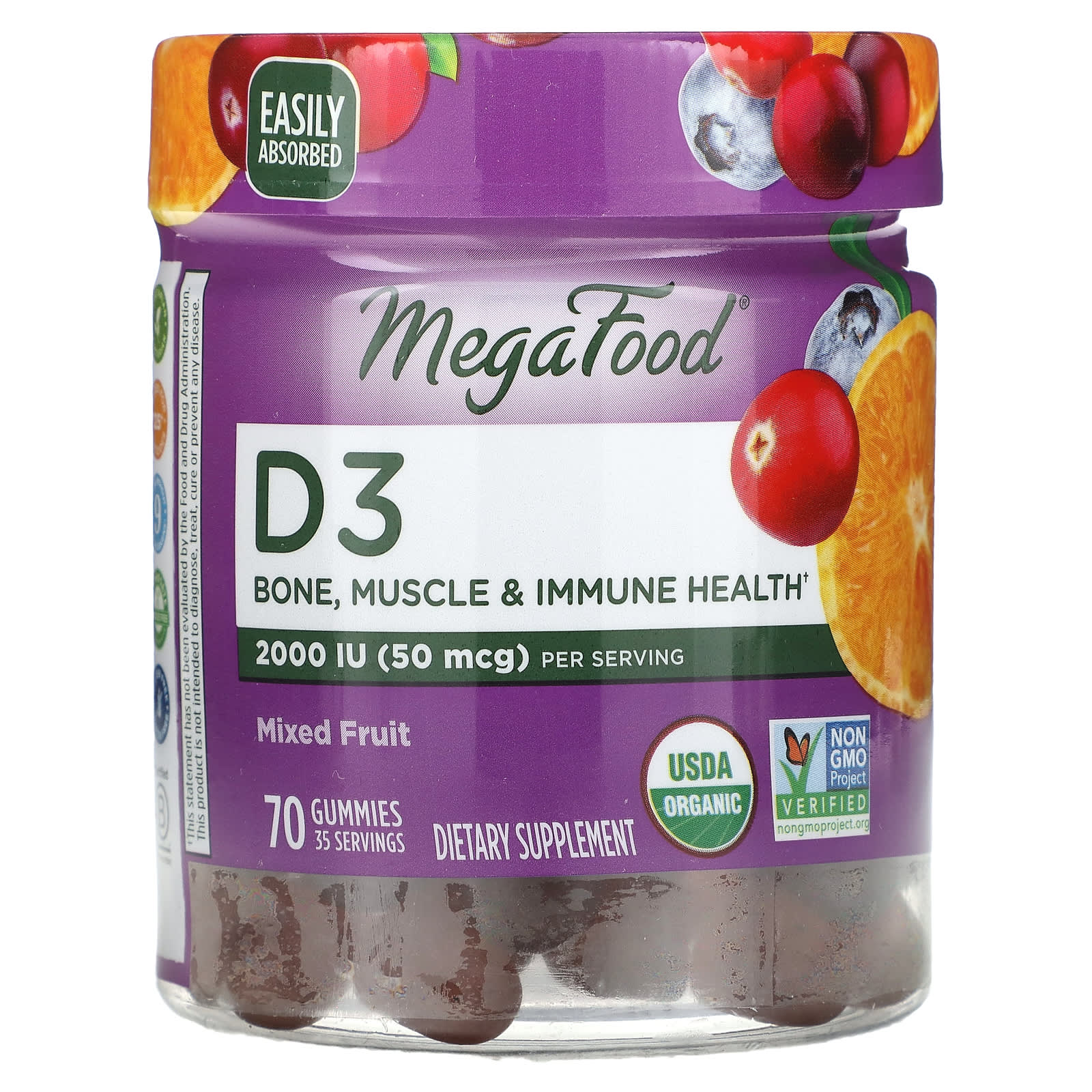 Megafood, D3, Mixed Fruit, 1,000 IU (25 mcg), 70 Gummies | HiLife Vitamins