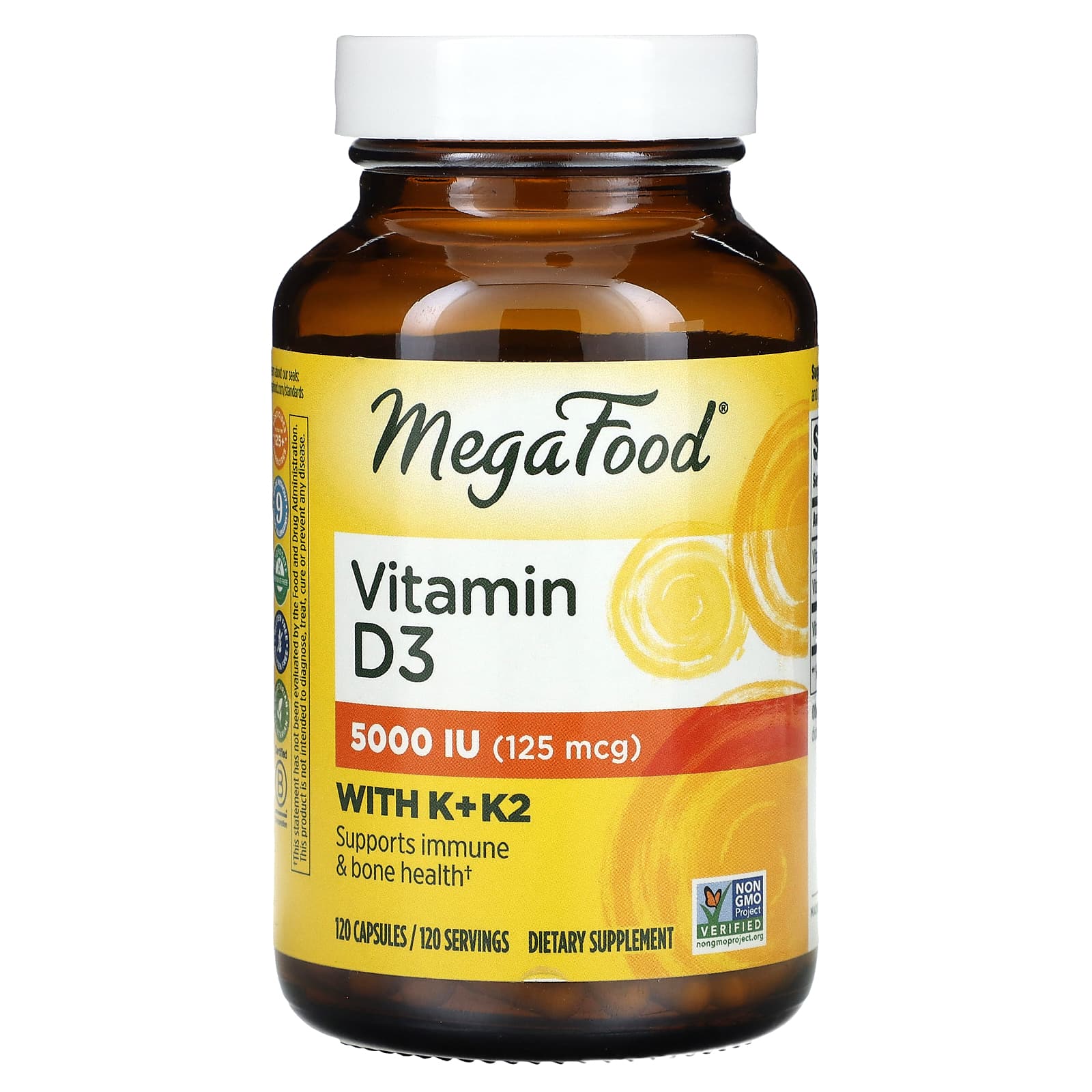 Megafood, Vitamin D3 with K & K2, 5,000 IU (125 mcg), 120 Capsules ...