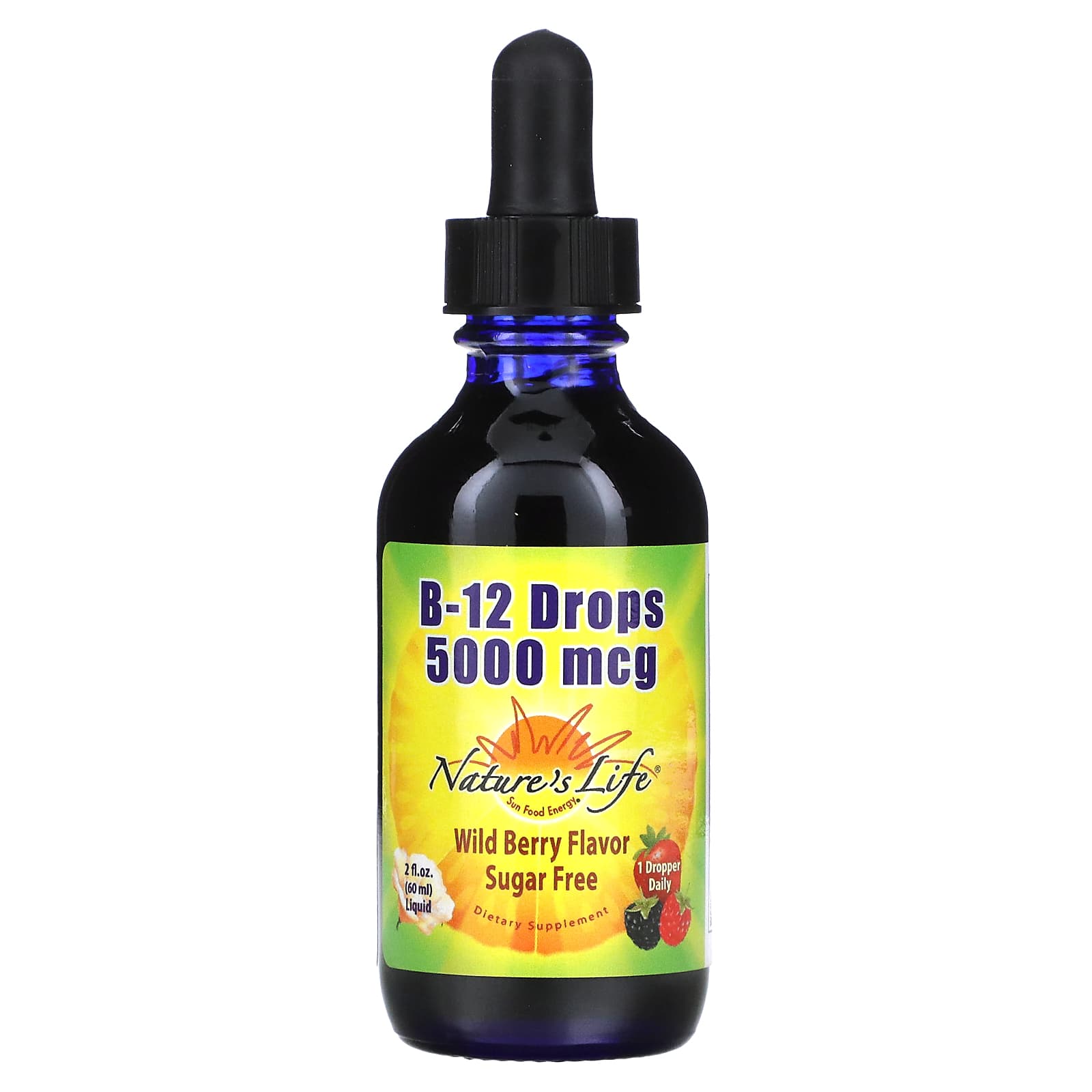 Nature’s Life, B-12 Drops, Sugar Free, Wild Berry , 5,000 mcg, 2 Oz ...