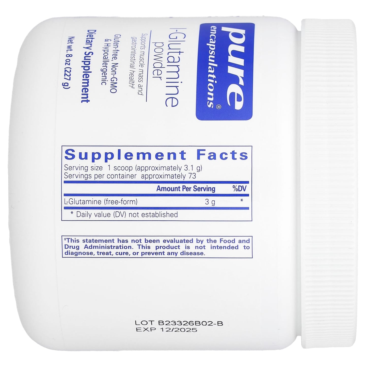 Pure Encapsulations, L-Glutamine Powder, 8 Oz - 766298001395 | HiLife ...