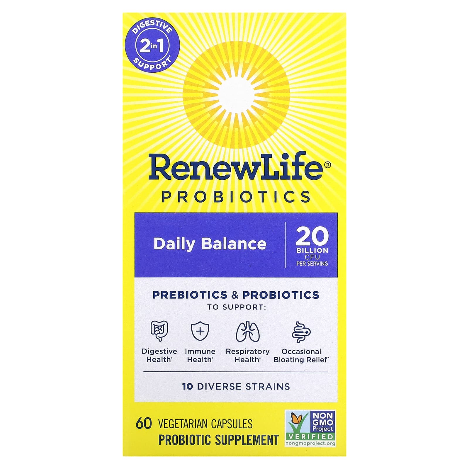 Renew Life, Daily Balance PRE/PRO BIOTIC, 60 Capsules - 631257159809 ...