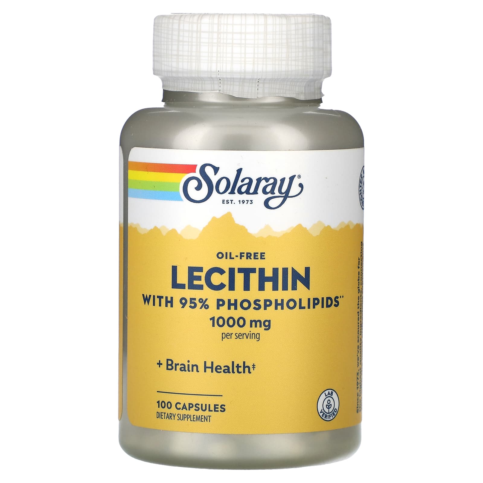 Solaray, Oil-free, Lecithin, with 95% Phospholipids, 500 mg, 100 Capsu ...