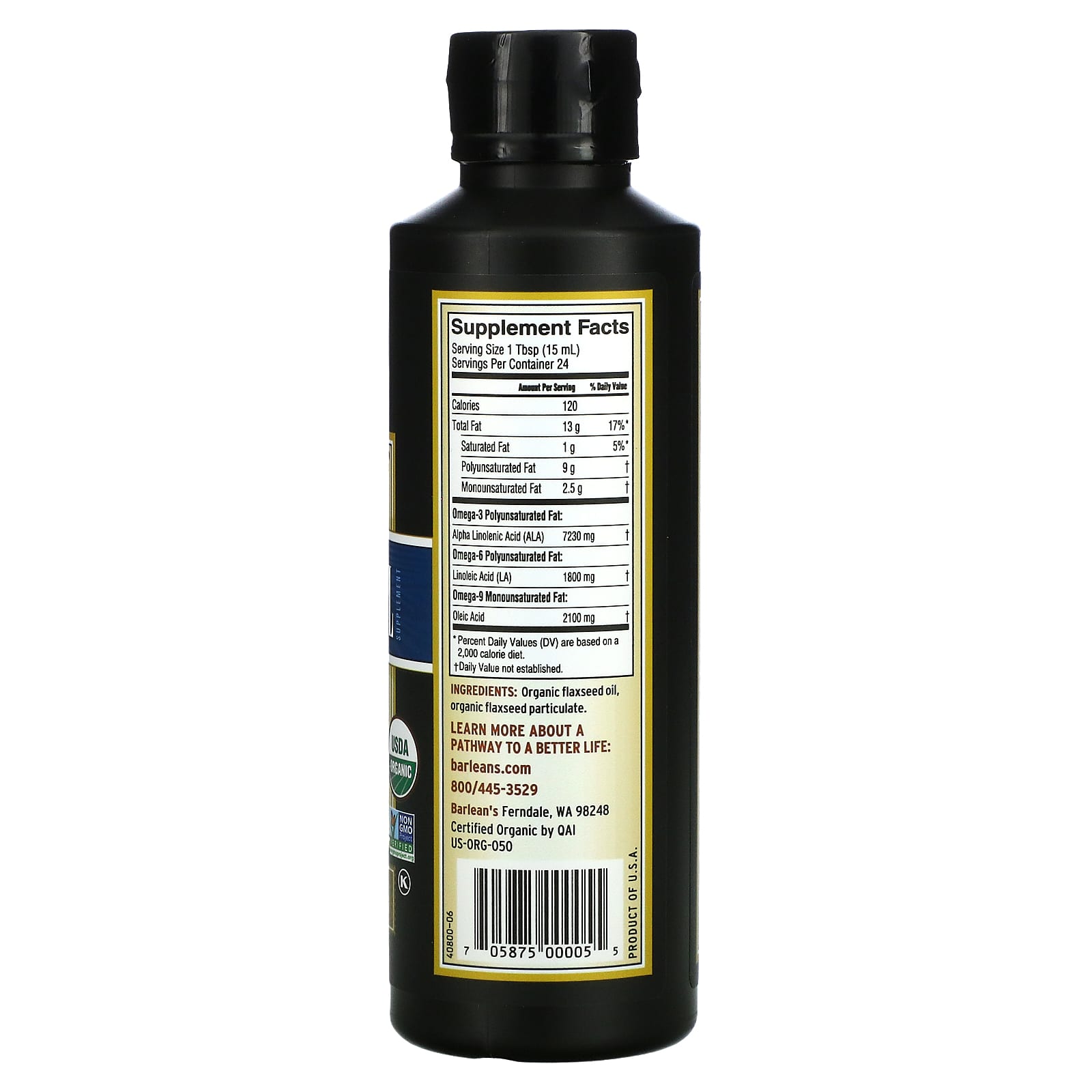 Barlean’s, Lignan Flax Oil Organic, 12 Oz oil - 705875000055 | HiLife ...