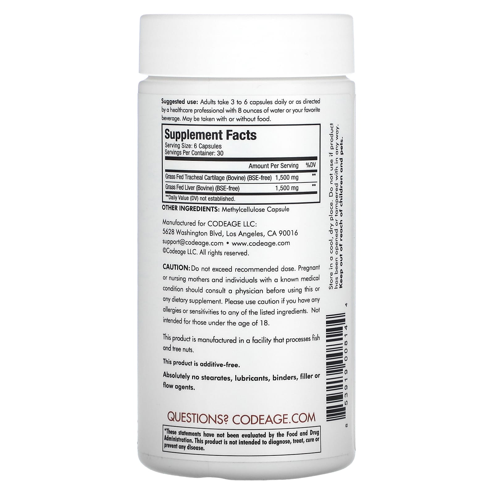 Codeage, Beef Tracheal Cartilage, 180 capsules | HiLife Vitamins