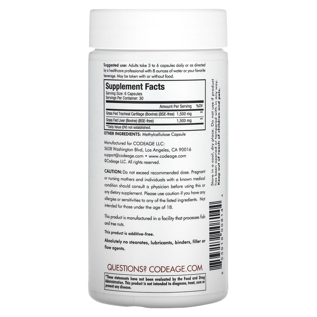 Codeage, Beef Tracheal Cartilage, 180 capsules | HiLife Vitamins