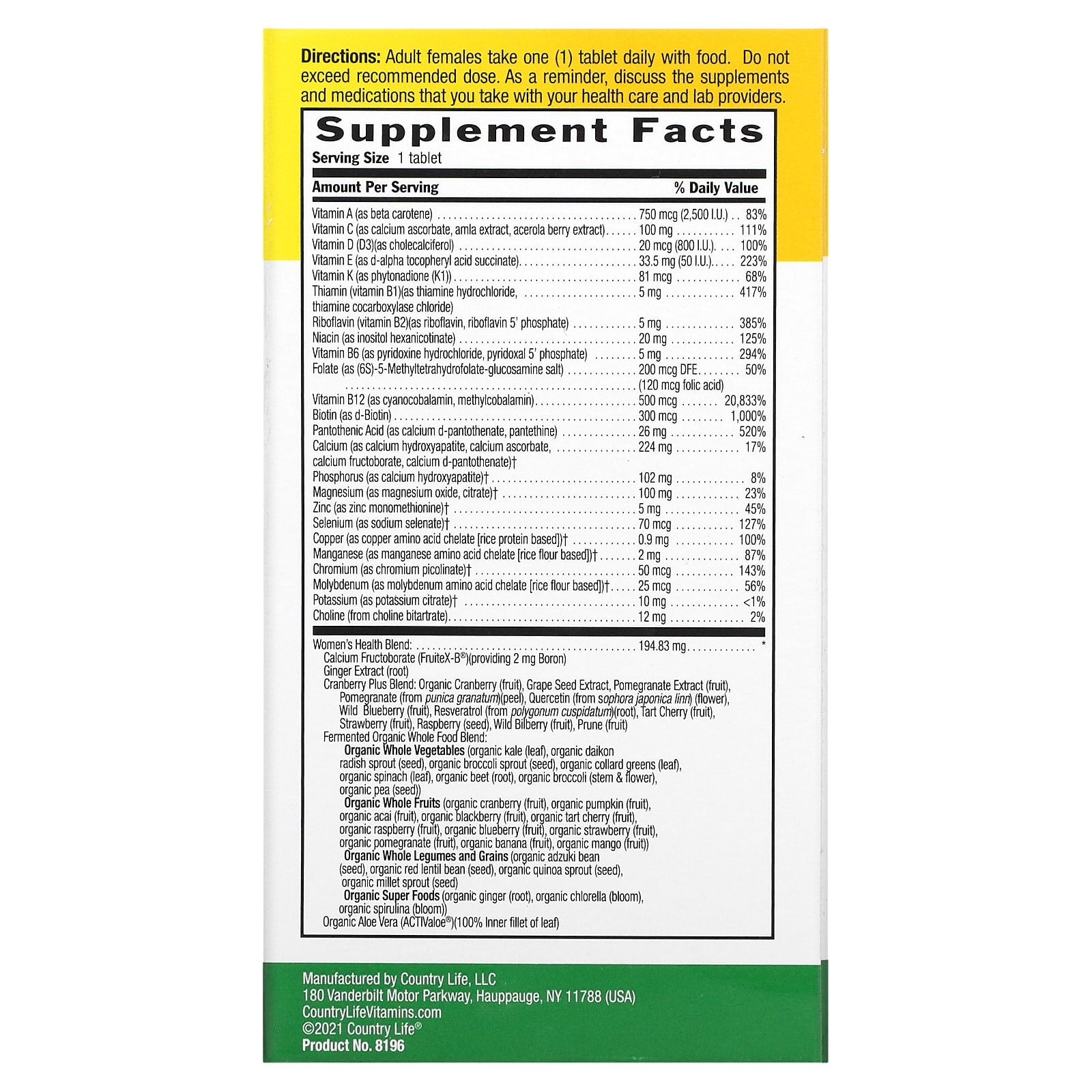 Country Life, Core Daily 1 Multivitamin for Women 50 +, 60 Tablets ...