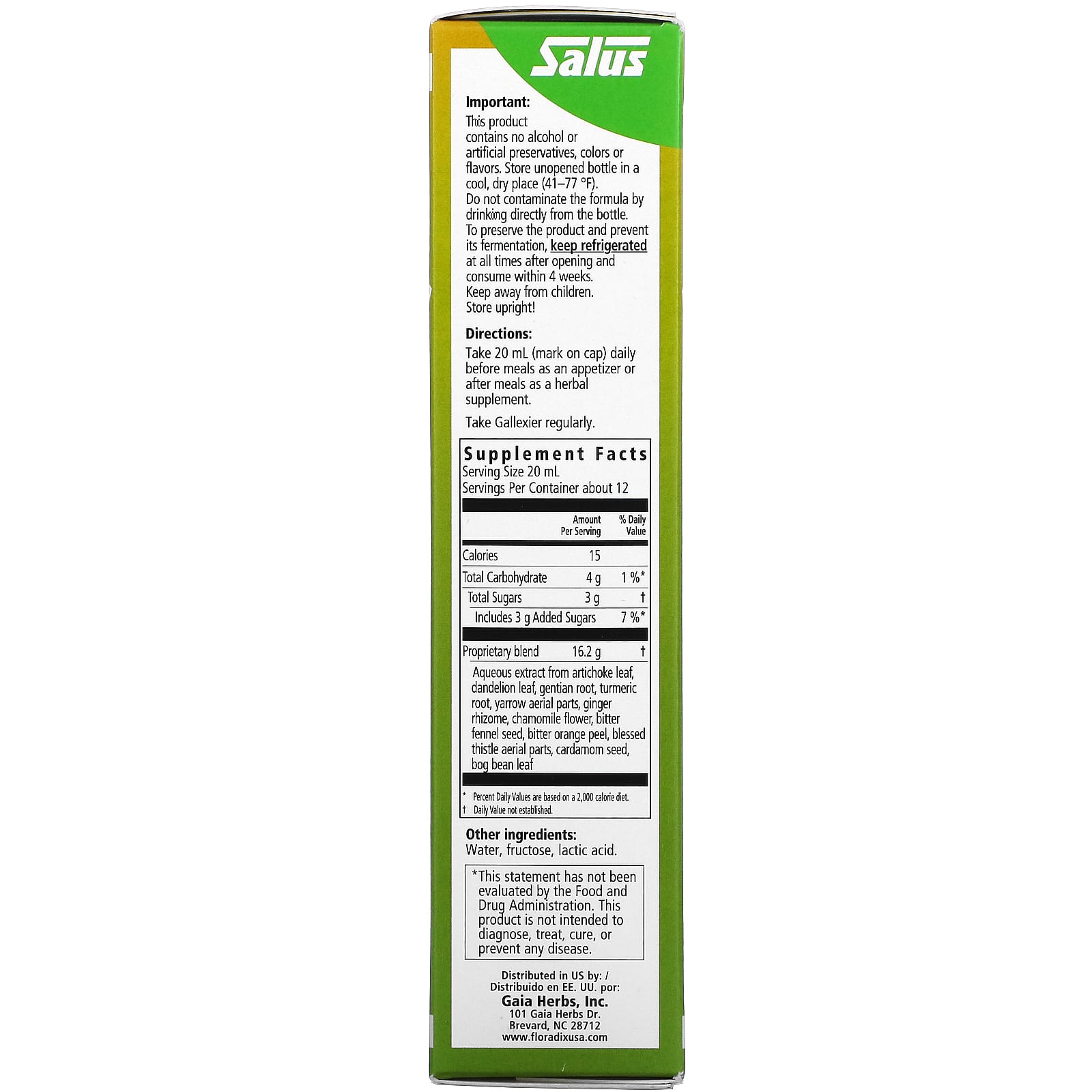 Gaia Herbs, Floradix, Gallexier Herbal Bitters, Liquid Herbal ...