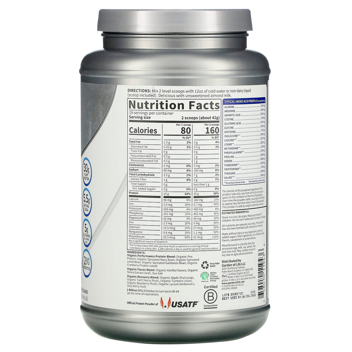 Garden Of Life, Sport Organic Protein Vanilla Powder, 28.4 oz | HiLife ...