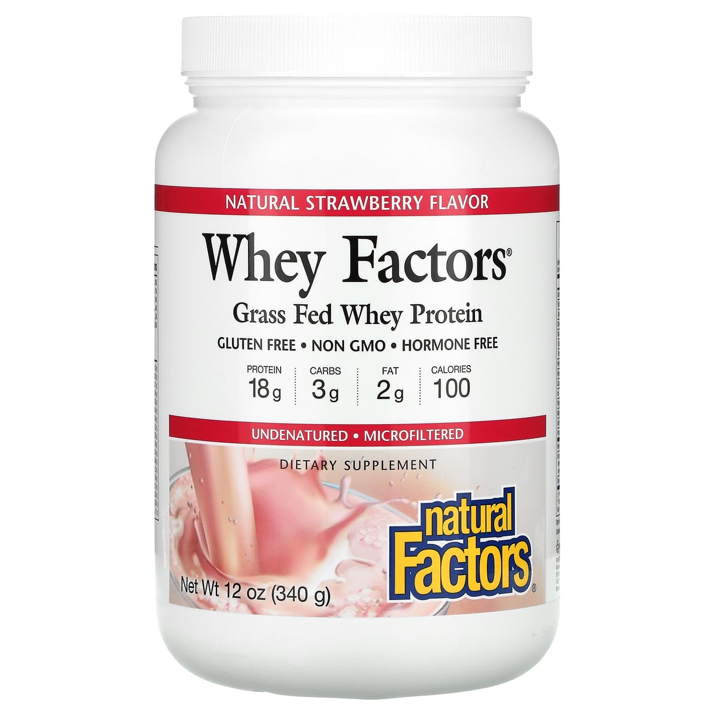 Natural Factors, Whey Factors® Grass Fed Whey Protein – Strawberry, 12 ...