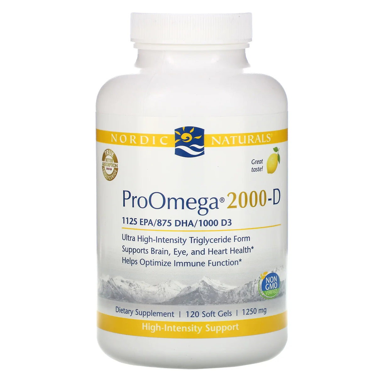 Nordic Naturals, ProOmega 2000-D, Lemon, 1,250 mg, 120 Soft Gels ...