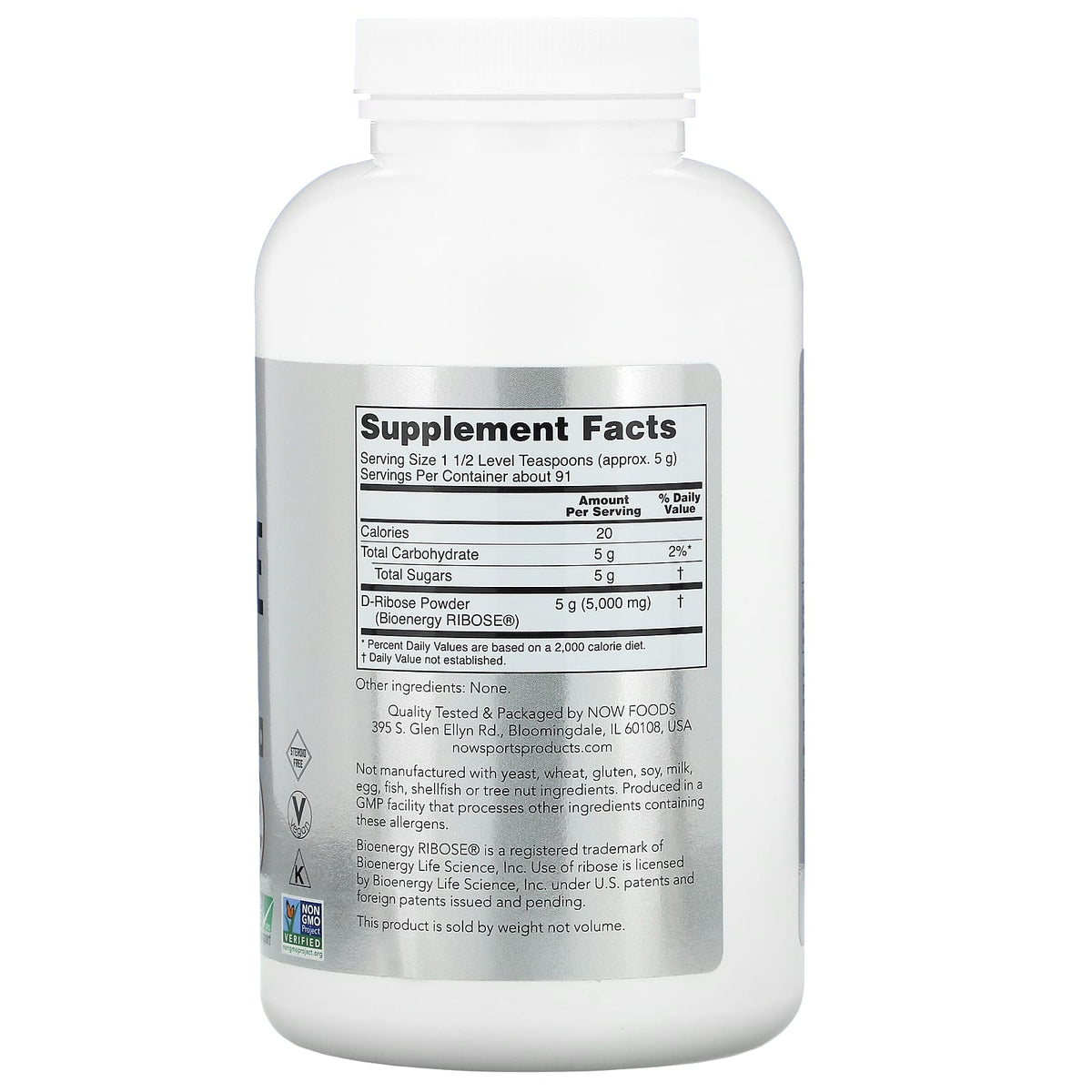 Now Foods, D-Ribose Powder 100% Pure, 1 Powder | HiLife Vitamins