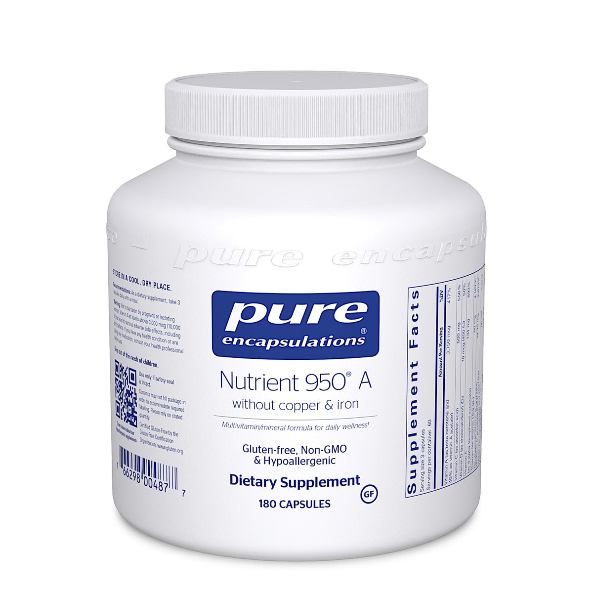 Pure Encapsulations, Nutrient 950 A W/O Cu&Fe, 180 Capsules | HiLife ...