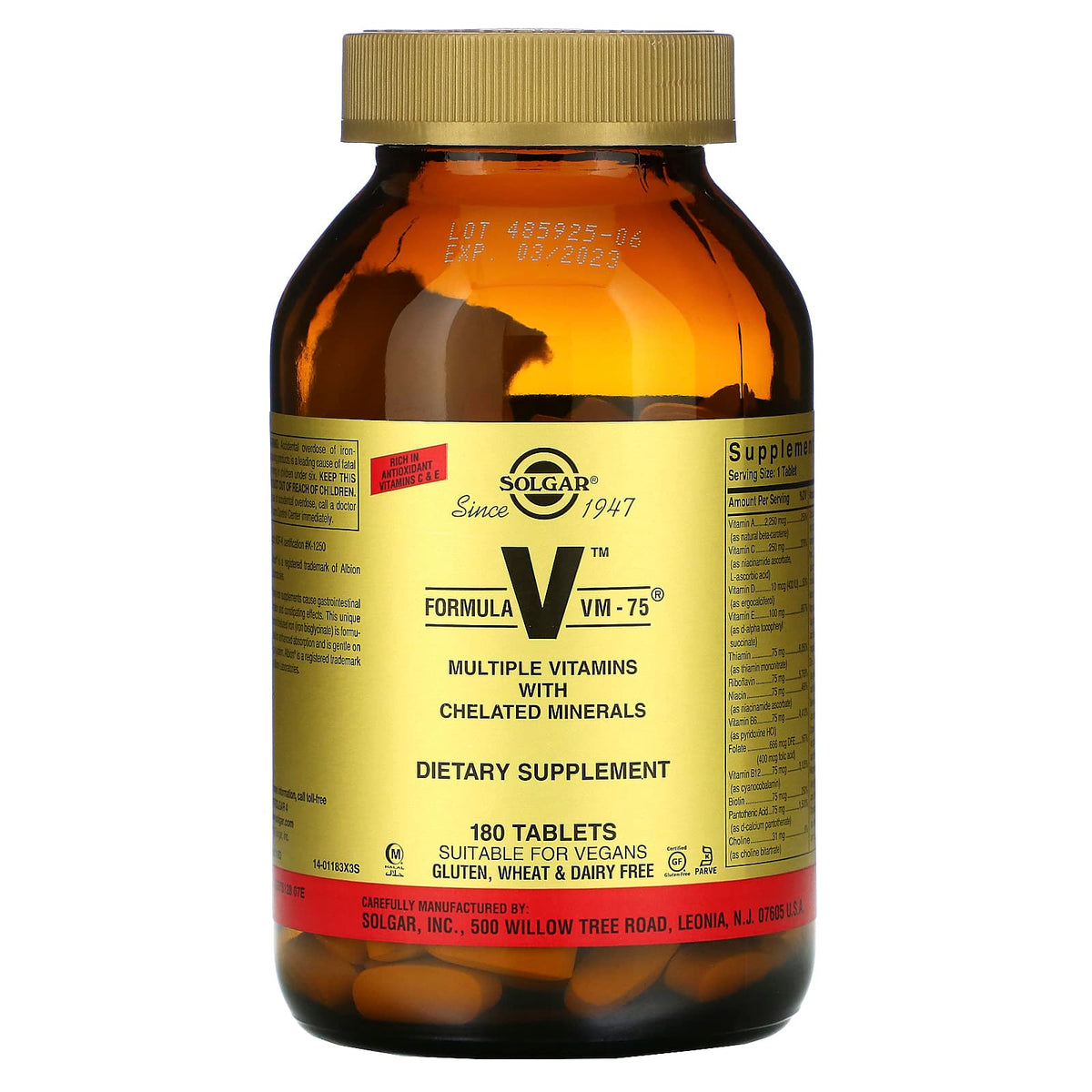 Solgar, Vm-75, 180 Tablets | HiLife Vitamins